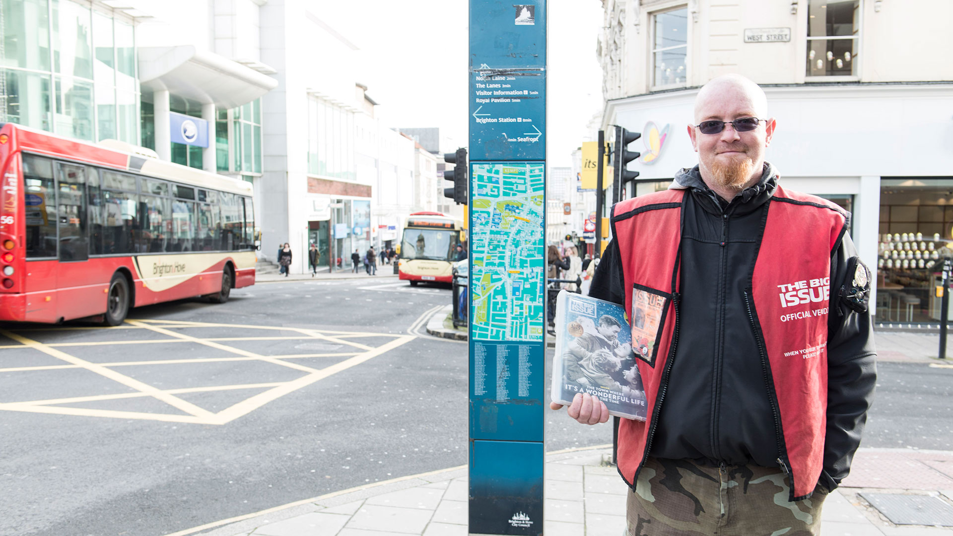 Bob MacLeod, 40, outside Waterstones, Brighton - Big Issue
