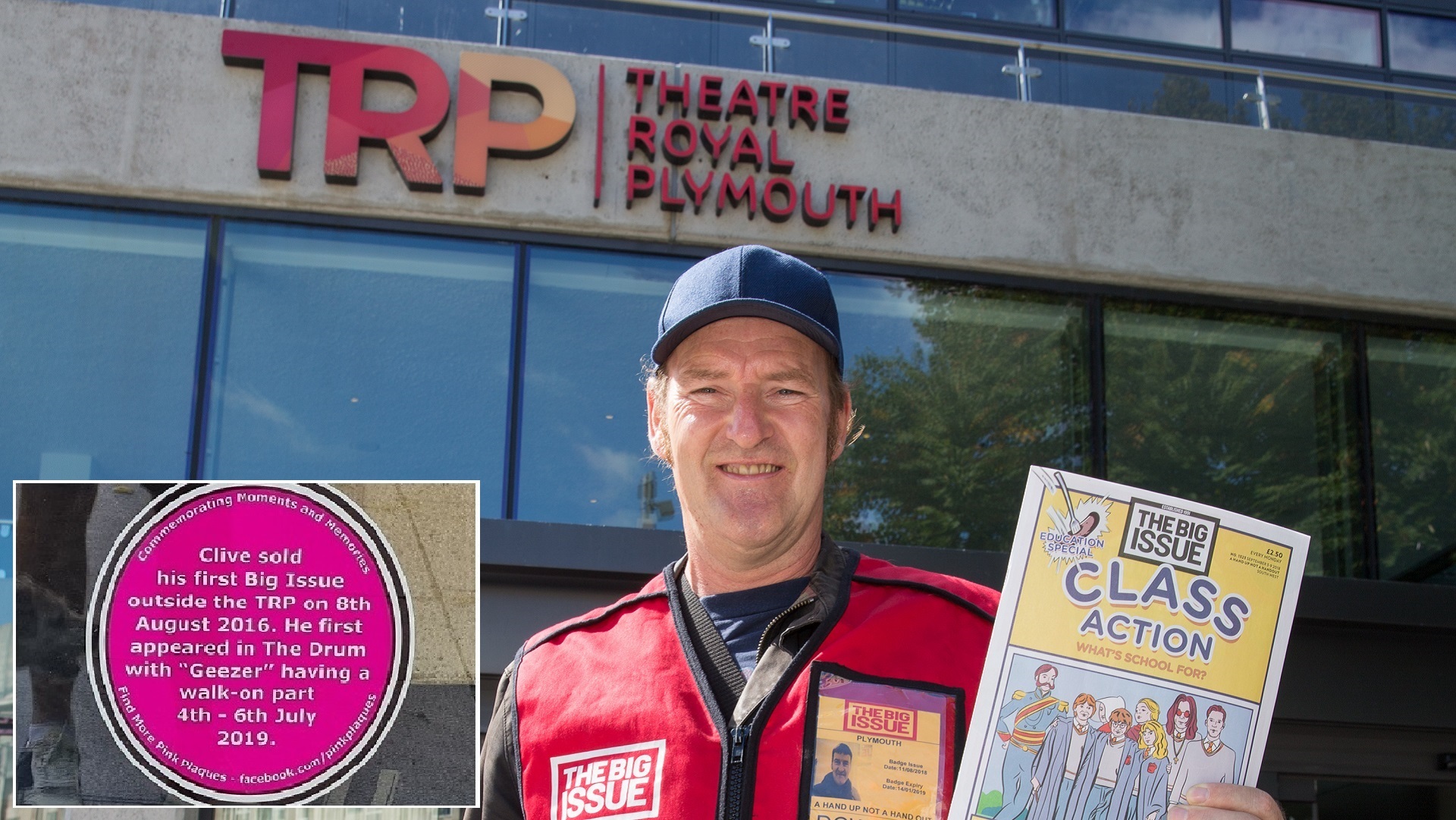 Big Issue vendor Clive receives pink plaque honour on his Plymouth ...
